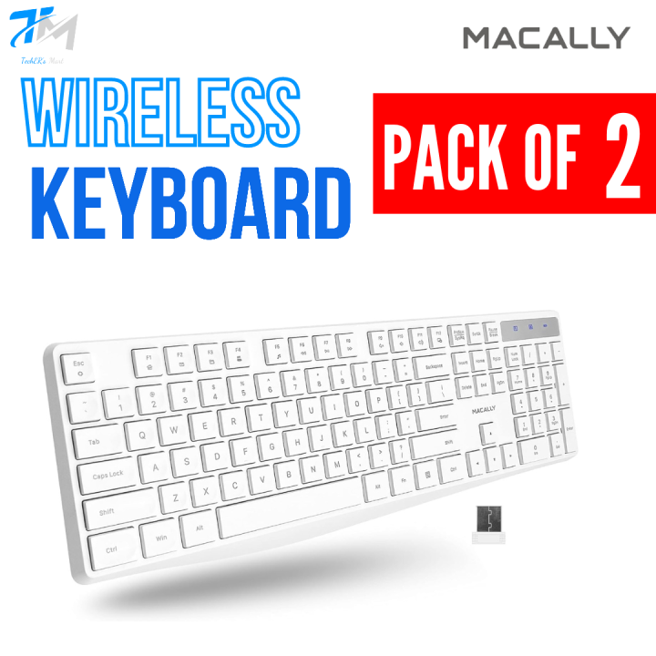 Macally White Wireless Keyboard- Computer USB 2.4G Ergonomic Keyboard ...