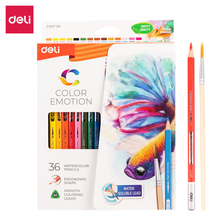 Deli Watercolor Pencil 12 / 24 / 36 Color Drawing Pen Art Set Children ...