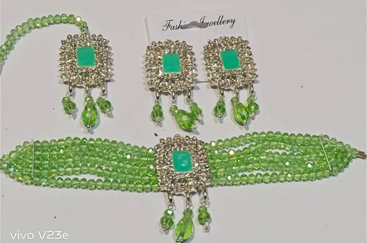 Classic Radiance: Diamond Look Stone Set | Necklace, Jhumkay, & Bindiya ...