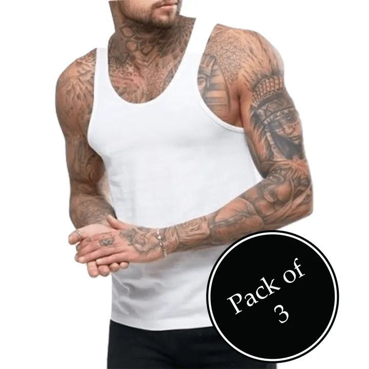 Pack of 3 - 6 - 12 Export Quality Men's Sando Banyan - Cotton Vest ...