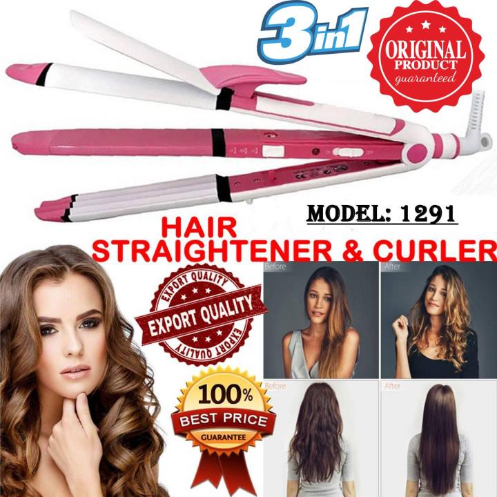 Original 3 in 1 ( 1291 ) Professional Hair Straightener Hair Curler ...