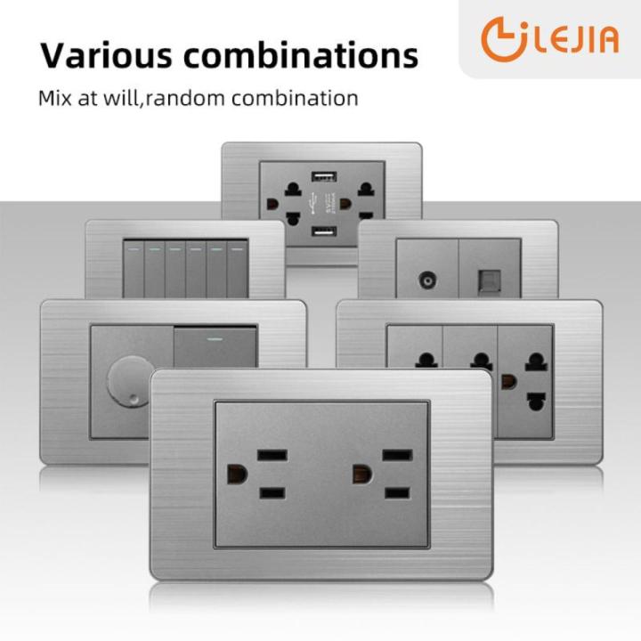 LEJIA Universal Wall Outlet Socket Stainless Steel Panel Light Switch ...