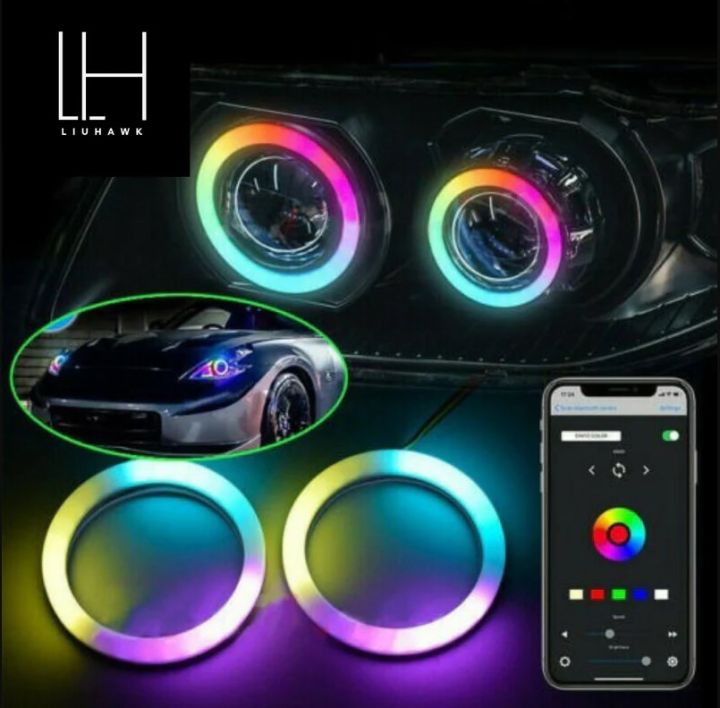 Mobile App Control Multicolor Car Headlight Ring Lights 80mm Angel Eyes ...