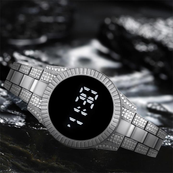 Ladies Steel Band Diamond Watches Touch Screen LED Electronic Quartz ...