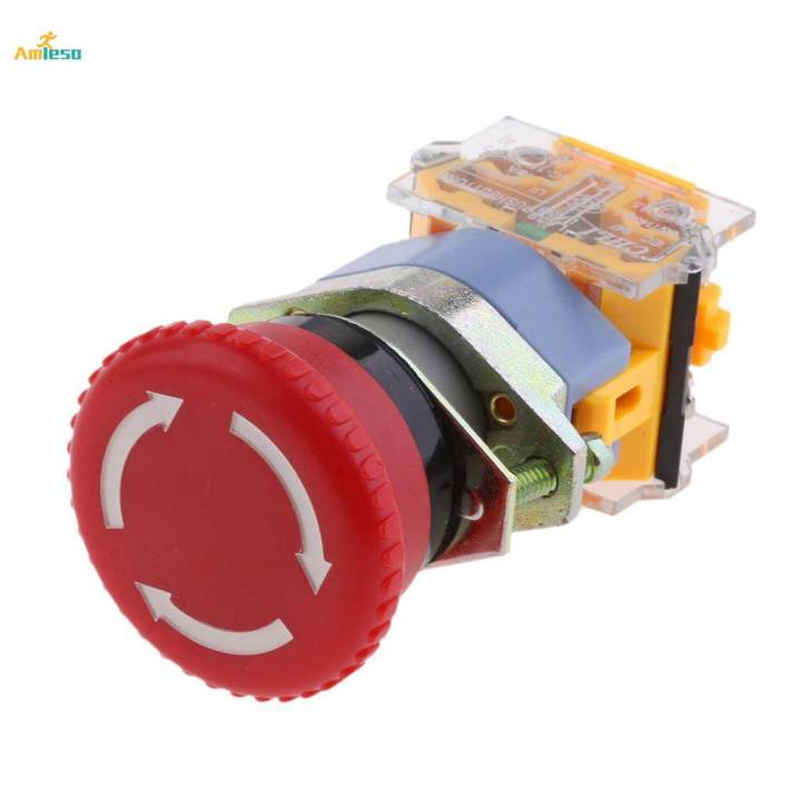 2x LA39-11ZS Red Bezel 1NC 1NO Emergency Stop Mushroom Head Push Button ...