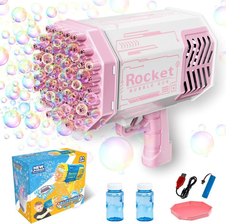 Bubble Gun with 69 Holes and Lights, Rocket Boom Bubble Blaster for ...