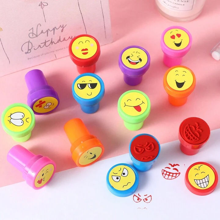 10 Pcs - Smiley Face Kids Stamps - Smiling Face Self Ink Scrapbook DIY ...