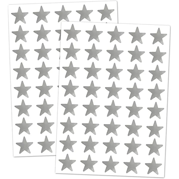 350 PVC Stickers Silver Star Self Adhesive Removable Sparkle Rewards ...