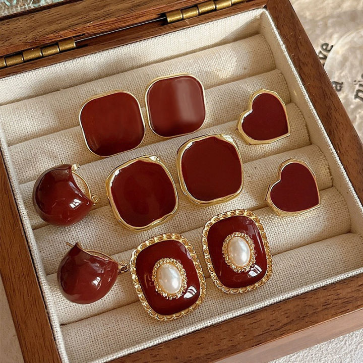 【Hot】Vintage Red Ear Clip Women New Fashion Enamel Ear Studs Light ...