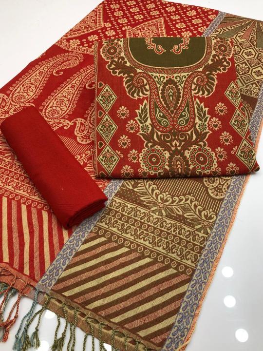 Jamawar Kashmiri Wool 3-Piece Suit with Full Shawl – A Timeless ...