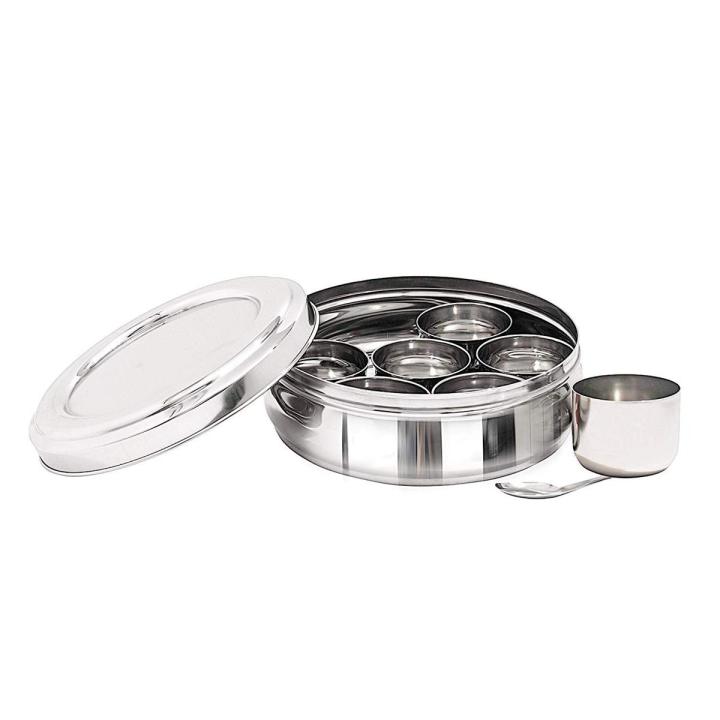 7 Partitions Large Spices Storage Container Box with Lid Spoon ...