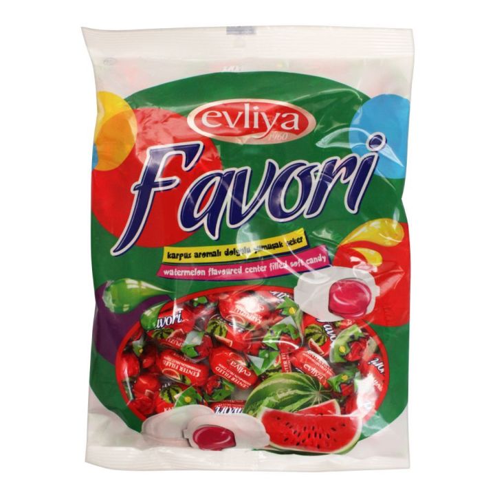 Evliya Favori Watermelon Flavoured Center Filled Soft Candy, 350g Pouch ...