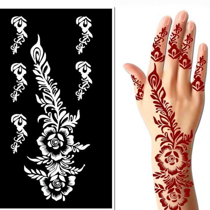 MehndiArt Flower Pattern Mehendi stickers for both Hands, Mehendi ...