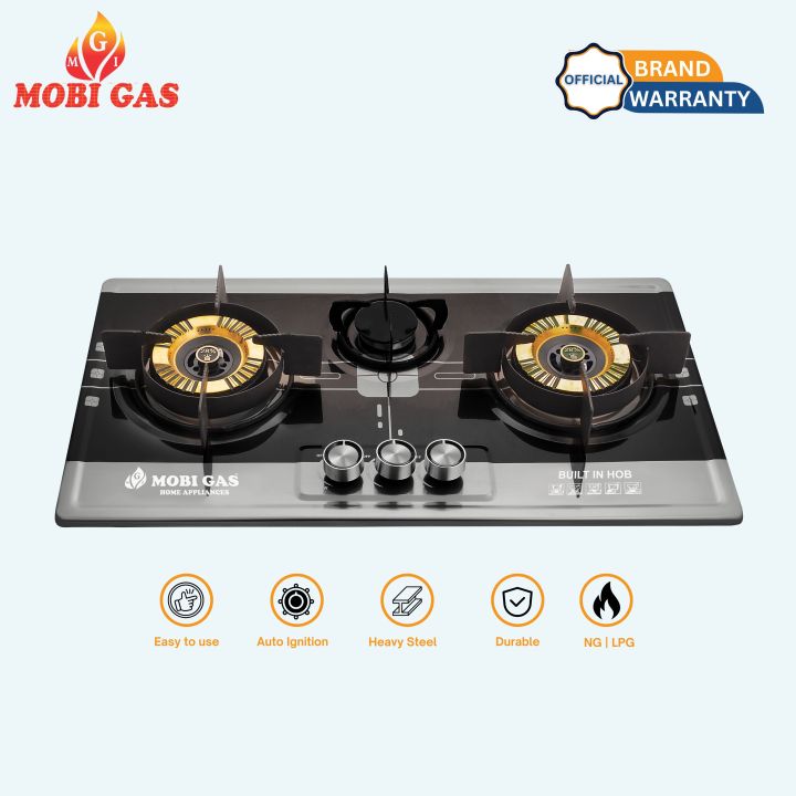Mobi Gas MM-296 3 Burner Built-in Gas Hob – Stainless Steel, Brass ...