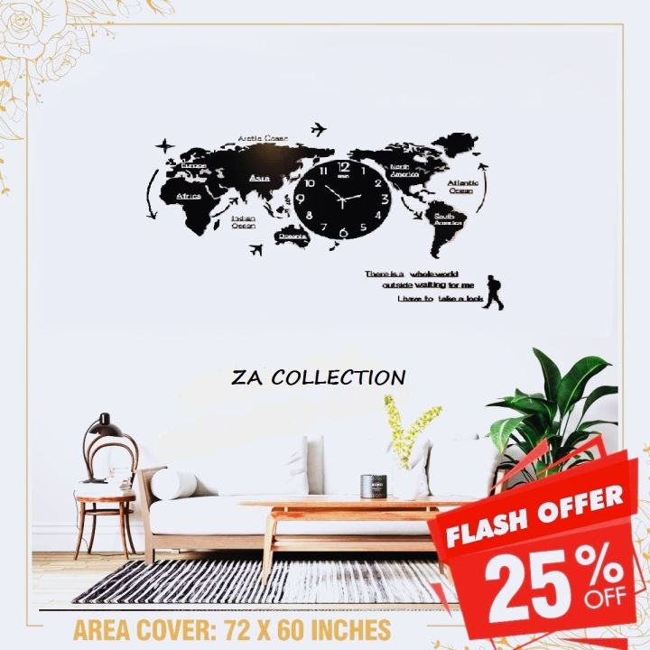 Big Size World Map Wall Clock with Whole World Maps, Planes, Human Art ...