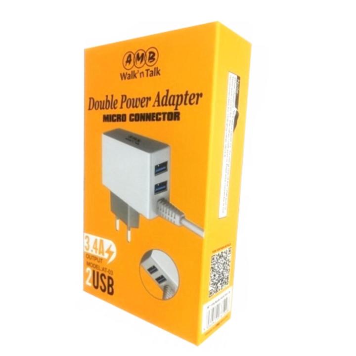 AMB - Double Power Adapter - Fixed Cable For Smart Phones - 2USB Ports ...