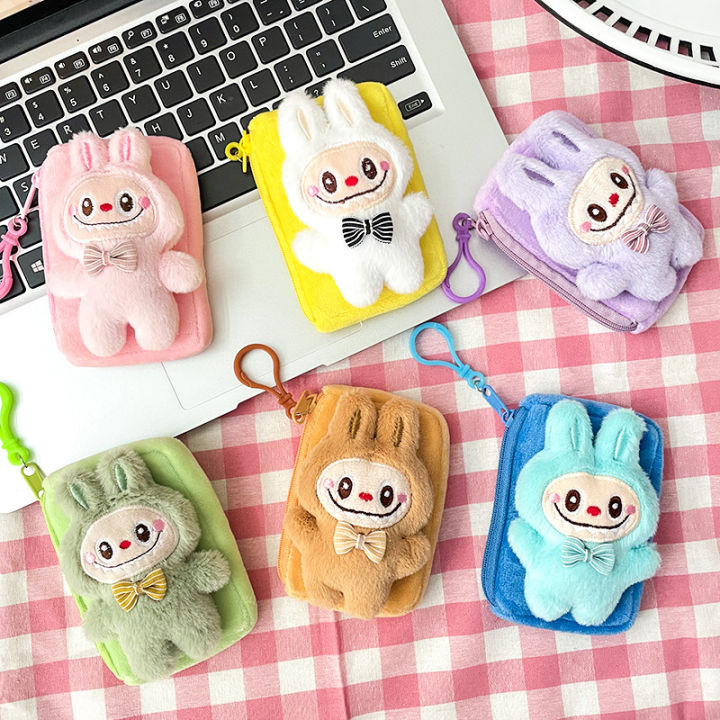 Cartoon Labubu Plush Coin Purse Cute Anime Money Change Pouch Keychain ...