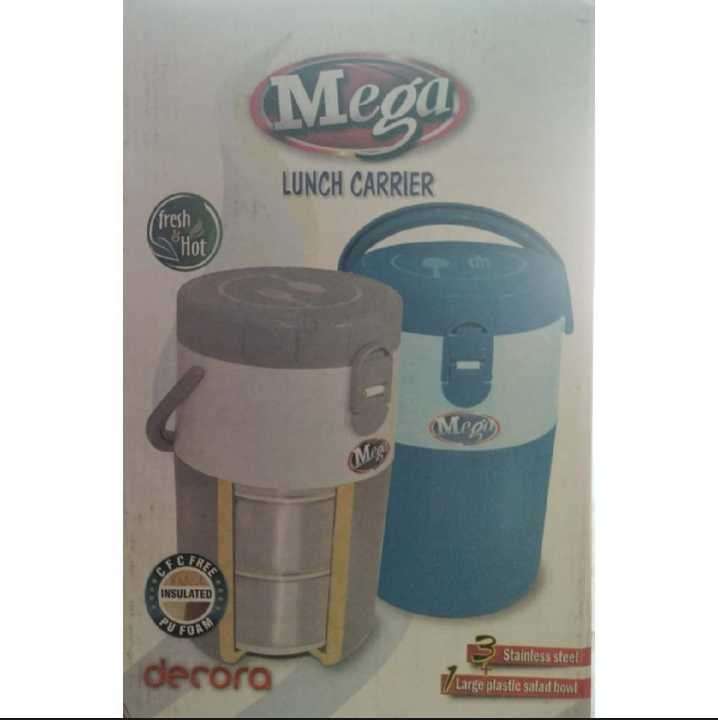 Mega Lunch Carrier With 3 Stainless Steel Bowls 900ml & 1 Plastic Bowl ...