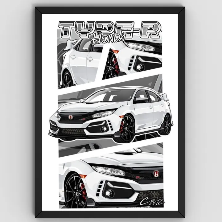 Honda Civic X (10th Gen) White Wall Decor Poster with Frame | Premium ...