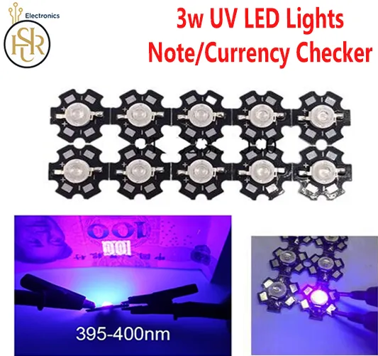 (Pack Of 5/10) 3W Original UV LED Light Chip UV Ultraviolet + Heat Sink ...