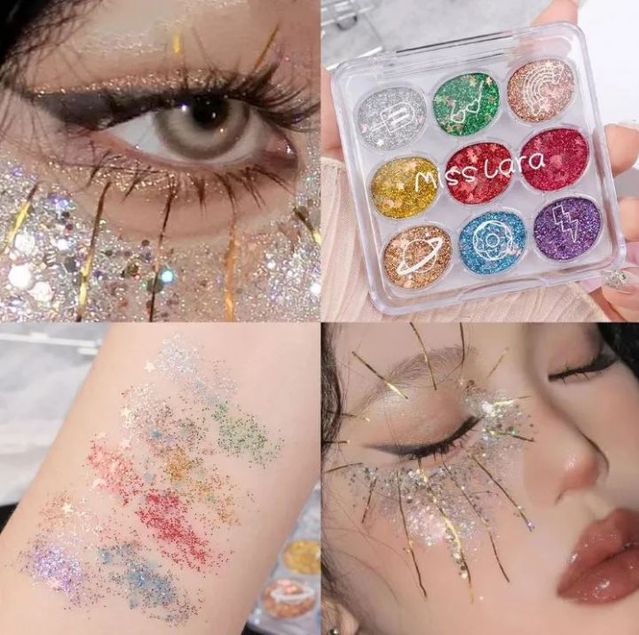 Miss Lara 9 Colors Glitter Eyeshadow Palette – Long Lasting Shimmer ...