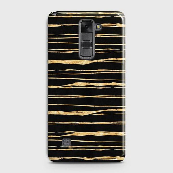 LG Stylus 2 Plus Cover Case Black with golden lines Hard Cover- Design ...