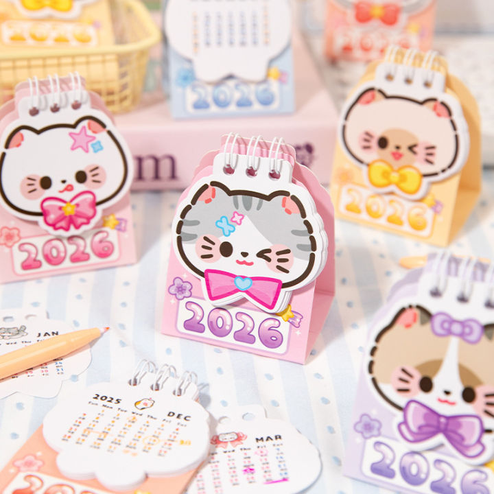 Mini Portable 2026 Desk Calendar Kawaii Cat Shape Coil Calendar Book ...
