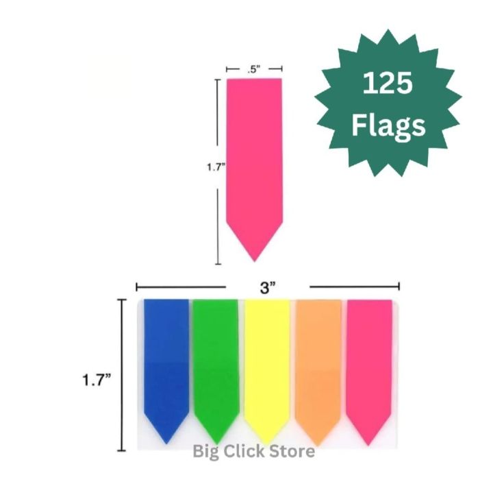 Arrow Flags Stickers 125 Sticky Page Markers | 5 Neon Colors Removable ...