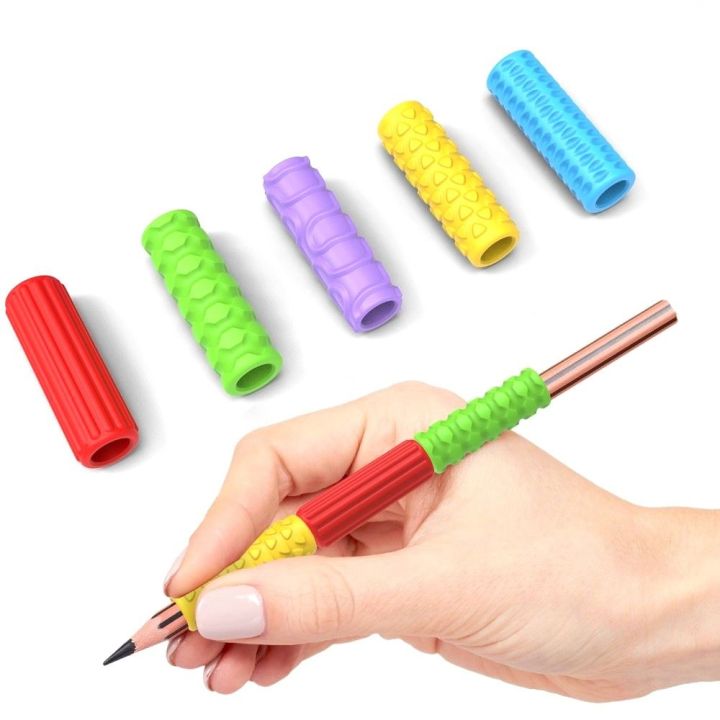 5PCS Gifts Ergonomic Writing Aid Pen Grips Soft Silicone Textured ...
