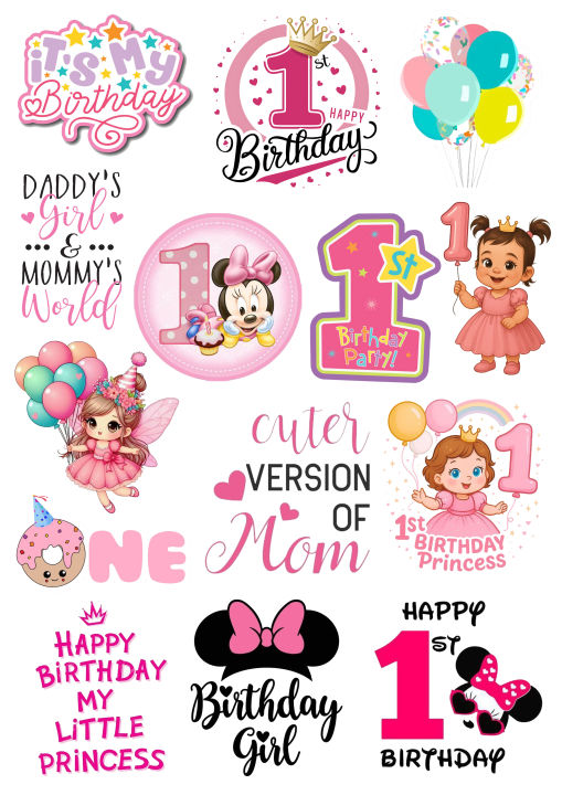 1st Birthday Girl Stickers Cute Princess Stickers 14 Pieces of 1st ...