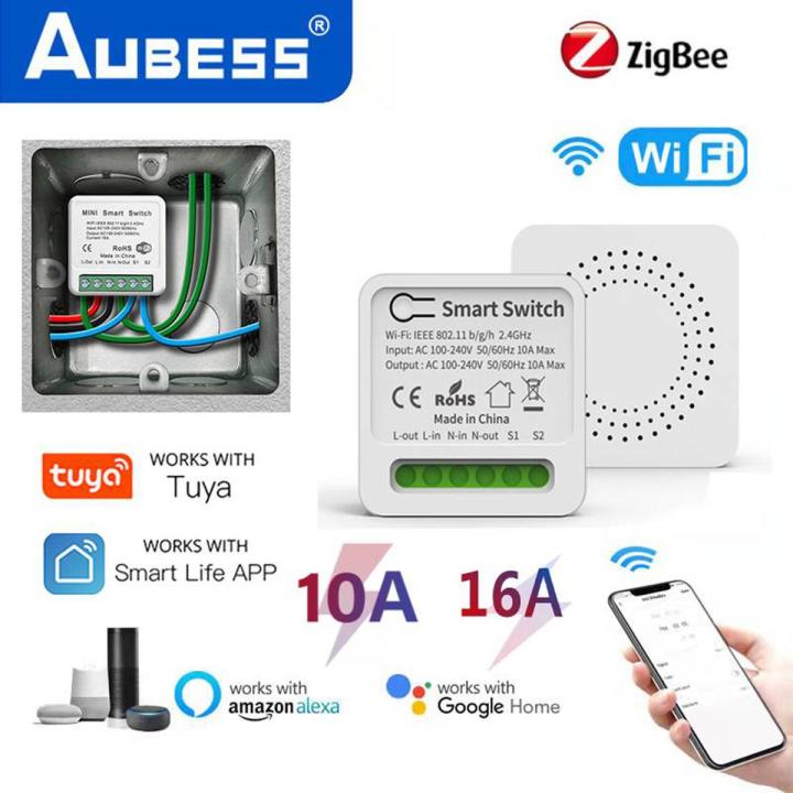 Aubess Tuya WiFi/ZigBee MINI Smart Switch 16A /10A Support 2-way control Timer Wireless Switches ...