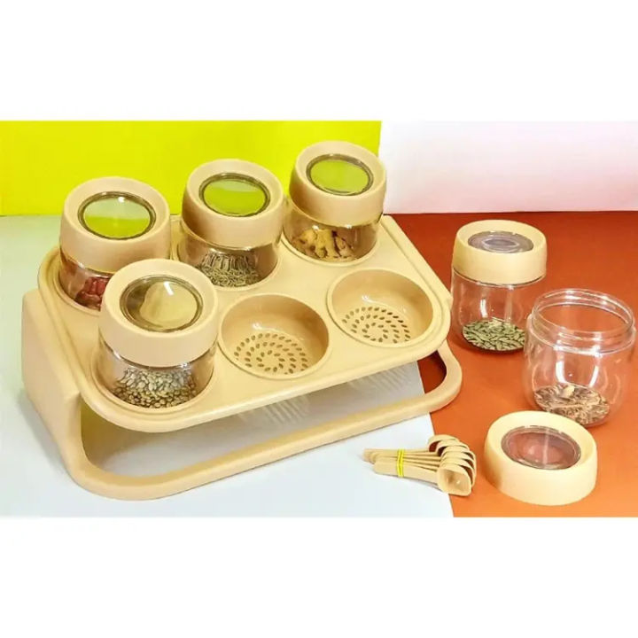 6 Pcs Masala Box with Spoon Set - Spice Rack - Masala Jars - Spice Jar ...