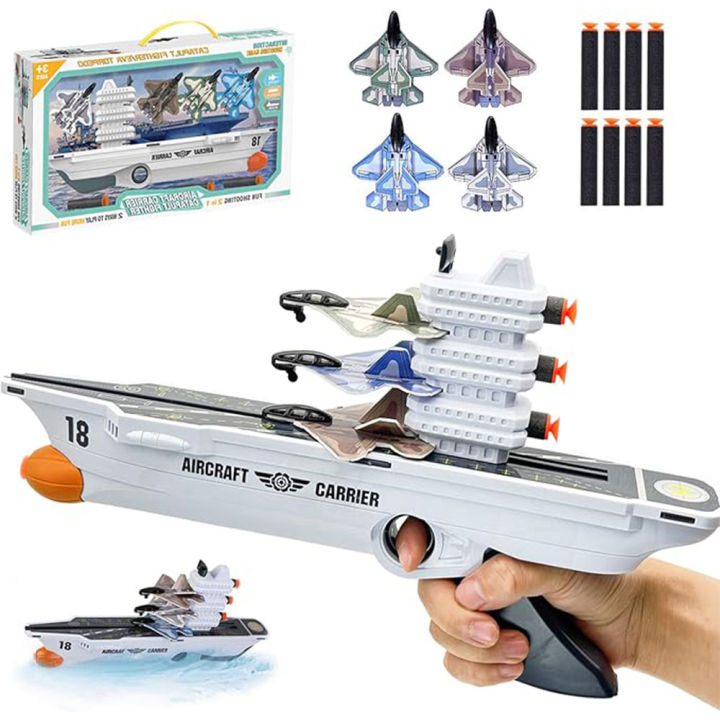 Aircraft Carrier Gun Catapult Fighter Playset with 4 Jets and 3 ...