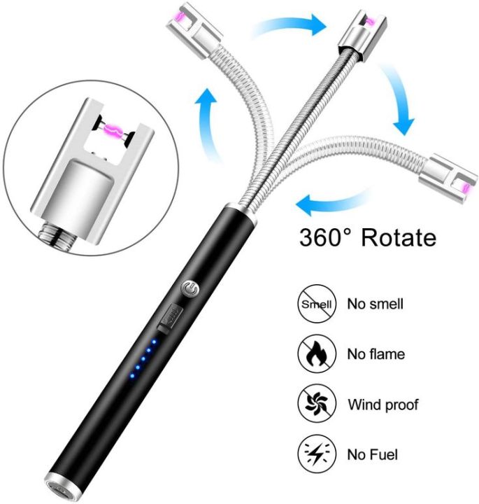 Electric Arc Lighter Rechargeable Stove Lighters Long Neck LED Battery ...