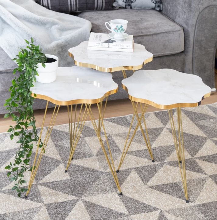 Mdf Wood Daisy Nesting Table With Metal Stand Set of 3 Flower Table ...