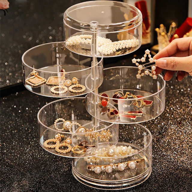 Acrylic Rotating Jewelry Organizer with Lid Transparent | Ear Rings ...