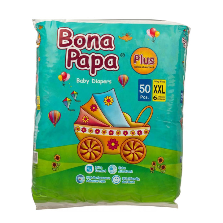 Bonaa Papaaa Plus Baby Diaper Xxl Size 50Pcs Pack | Daraz.pk