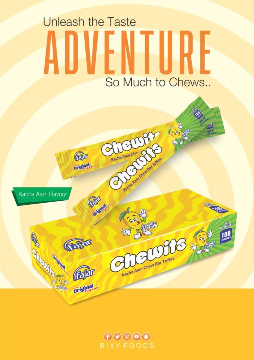 BIXY Chewits Chewy Bars – Juicy & Tangy Fruity Toffee in 4 Exciting ...