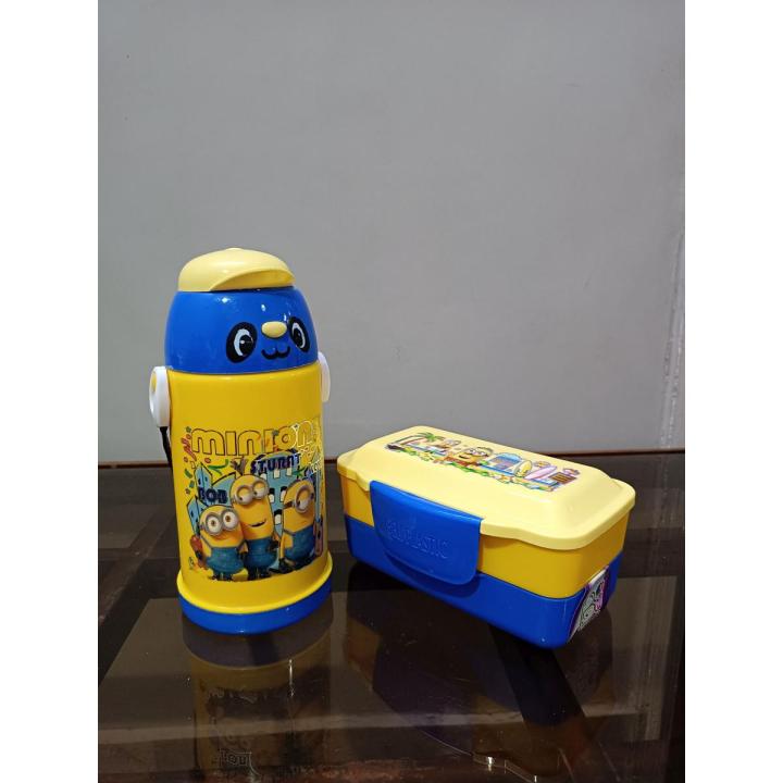 Minions Girls Double Layer Kids School Lunch Box with Spoon And Water ...