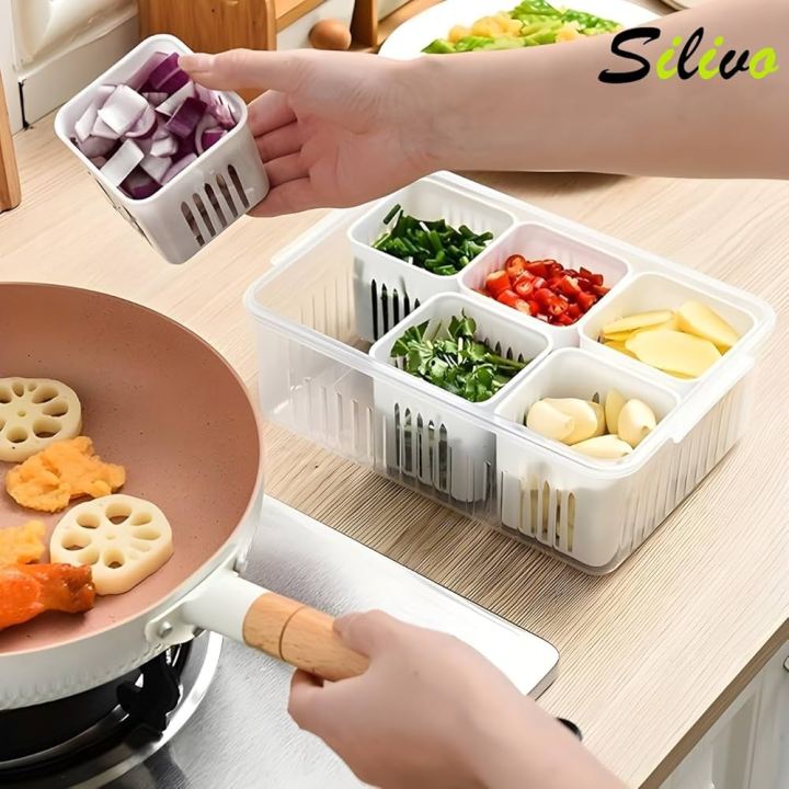 Refrigerator Storage Box 6 Grid Food Vegetable Fruit Storage Box Fridge ...
