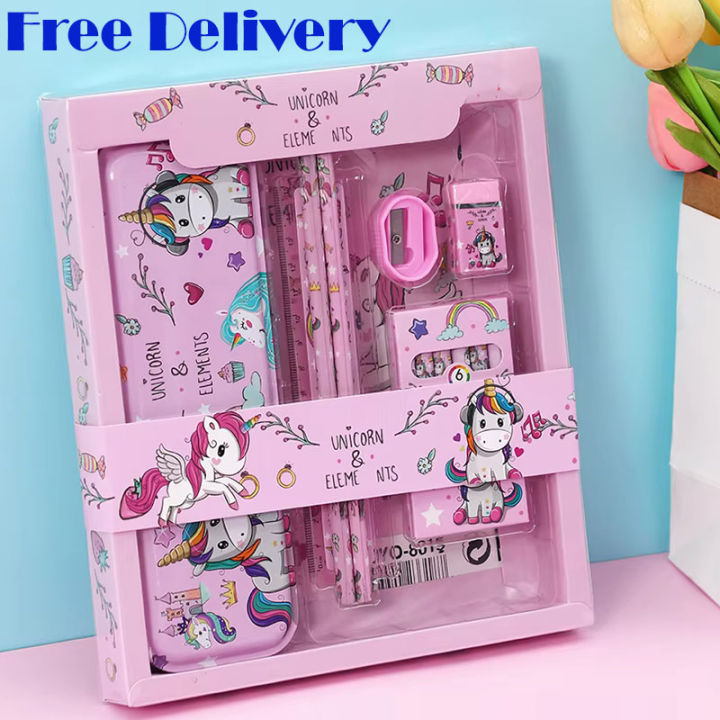 Cute Unicorn 12PCS Stationary Set - Geometry Set For Kids Space ...