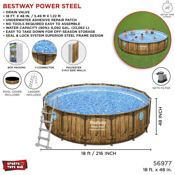 Bestway Above Ground Steel Frame Oval Pool 56977, 18 Feet x 18 Foot x ...