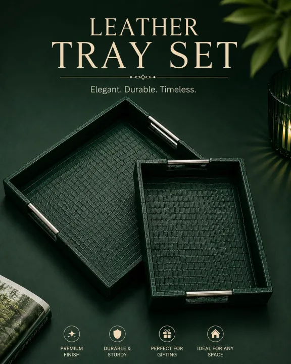 Premium Leather Serving Tray Set (3 Pieces) | Decorative Organizer ...