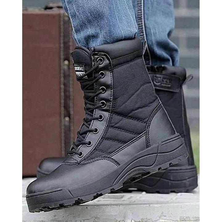 Black Leather Trekking Army Delta Boots - Shoes for Men | Daraz.pk