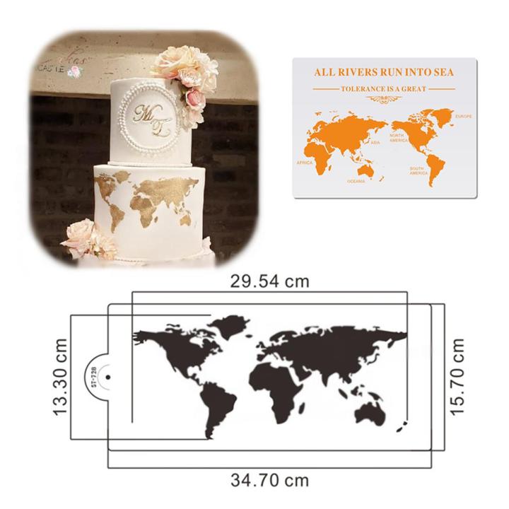 World Map Design Cake Stencil Plastic Cake Border Stencils DIY Drawing ...
