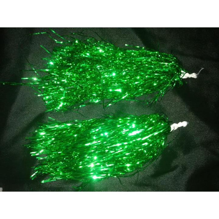 2 Pair approx 13 inch Long Green Foil Cheerleader Pom Pom for sport ...