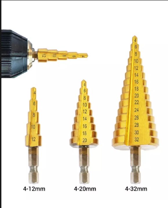 3PC Titanium Plated Hexagonal Straight Groove Step Drill 4-22mm Reaming ...