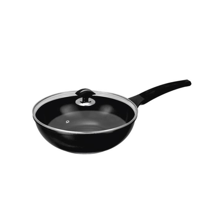 Sonex Deluxe Cooking Wok-Single Handle With Glass Lid-Ceramic Coating ...