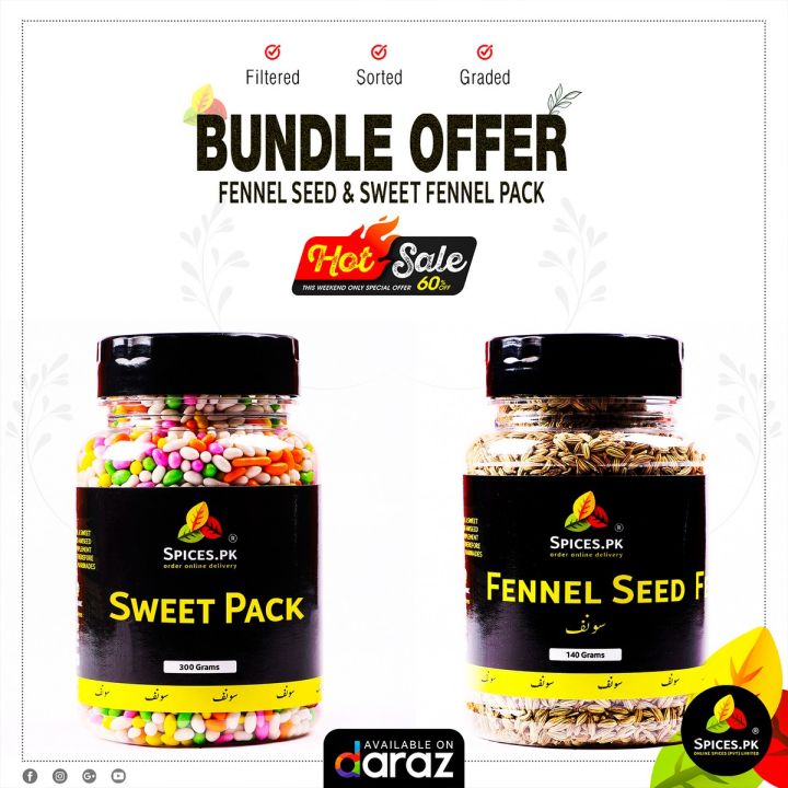 Spices.pk Bundle-13 ( Fennel Seeds + Sweet Pack ) Sounf + Meethi Sounf ...