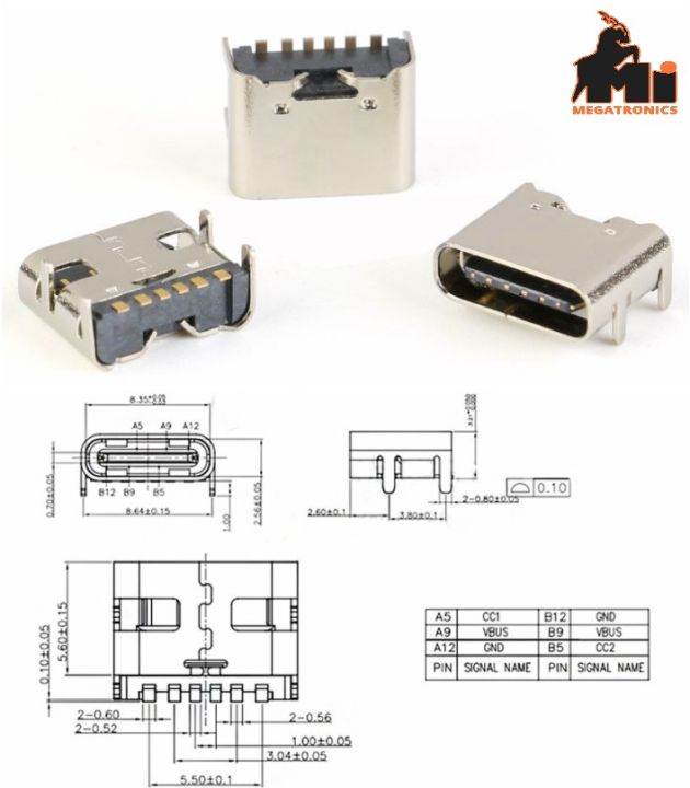 5pcs 6Pin SMD USB-3.1 Type-C Female Socket charging jack type c ...